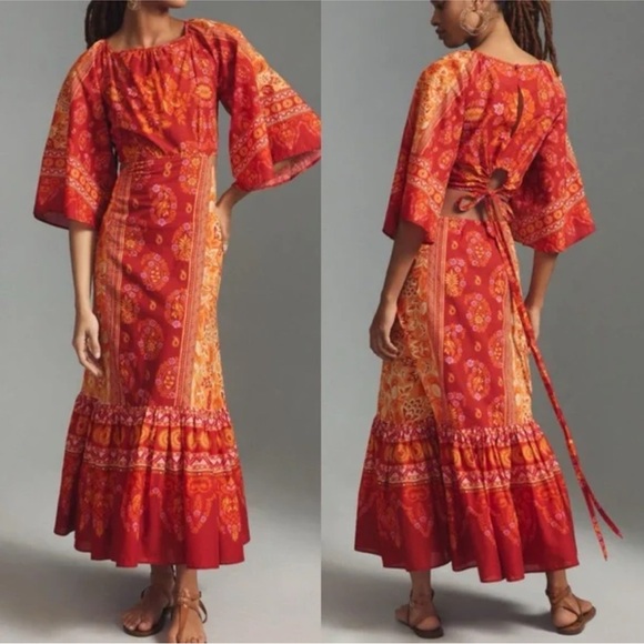 FARM Rio | Dresses | Farm Rio X Anthropologie Printed Cutout Tiered Hem ...